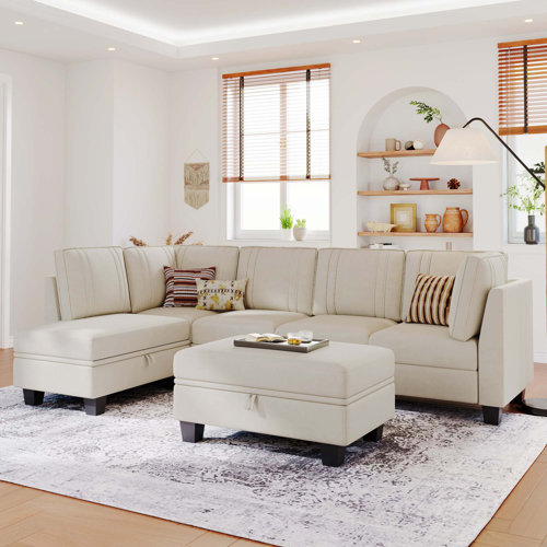 Latitude Run® Creasong 107.1'' L Shape Couch with Storage Ottoman and Removable Cushion Cover ...